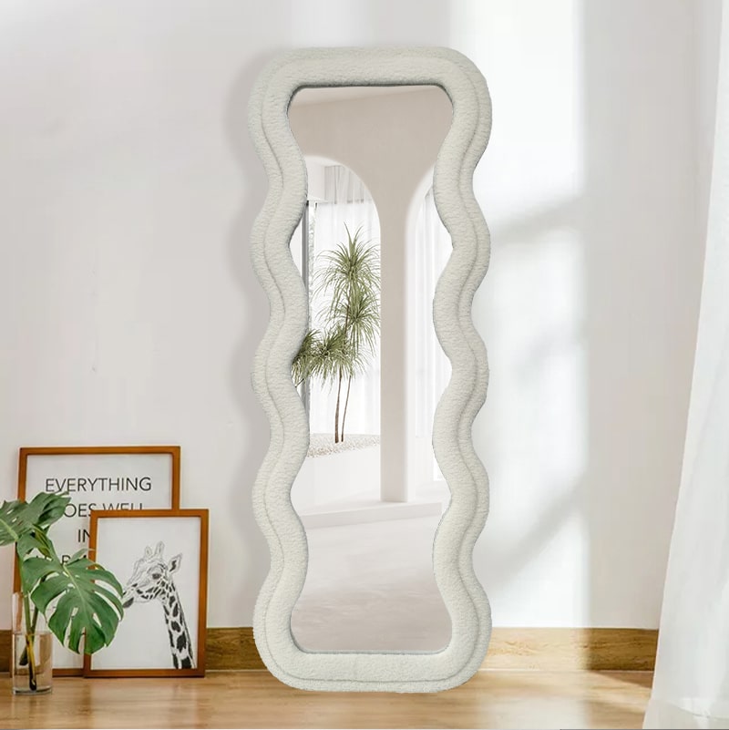 Modern Wavy Teddy Velvet Full Length Mirror 160cm x 60cm White Decorat ...