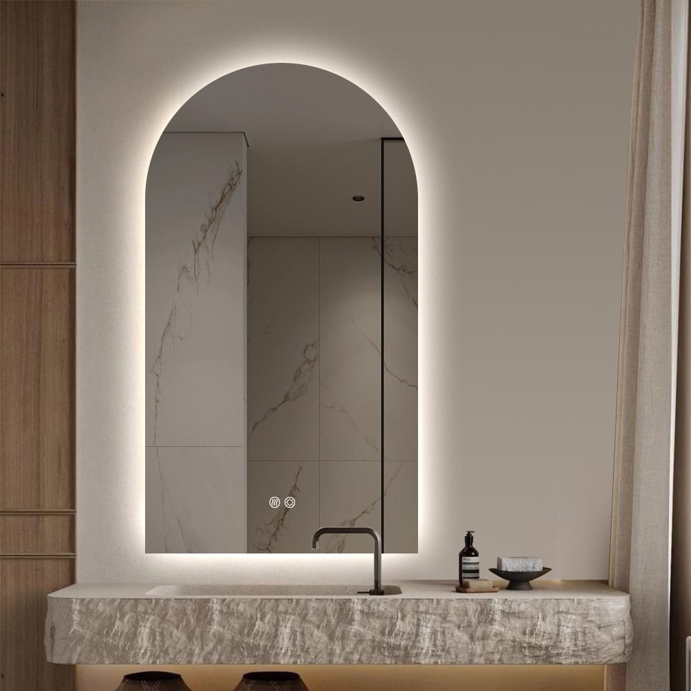 Arched LED Mirror 90cm x 50cm Frameless Backlit Dimmable Anti Fog Bath ...