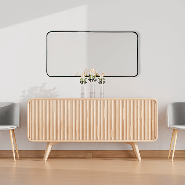 Long Rounded Modern Rectangular Wall Mirror 50cm x 100cm Black Alumini ...