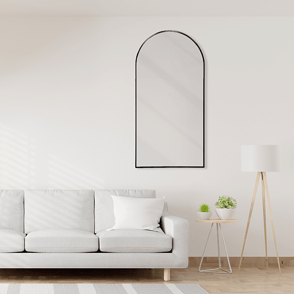 Aluminium Alloy Frame Arched Mirror 70 x 140 Black Rectangular Round ...